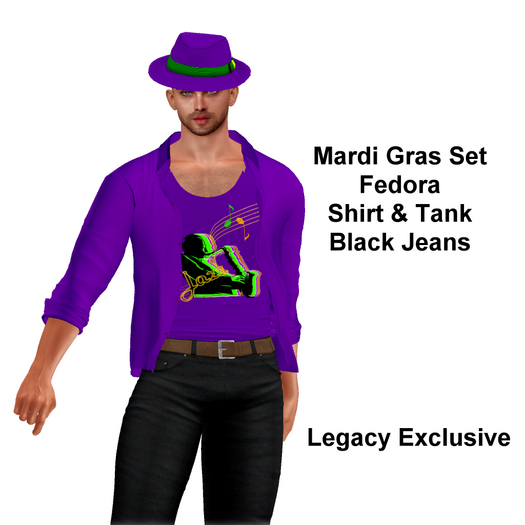 Second Life Marketplace Demo Mardi Gras Shirt And Jeans Set Men